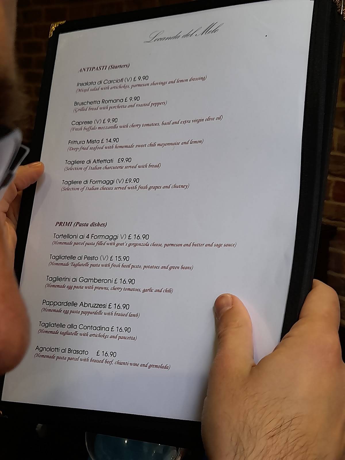 Menu at Fine Foods - Locanda del Melo restaurant, London