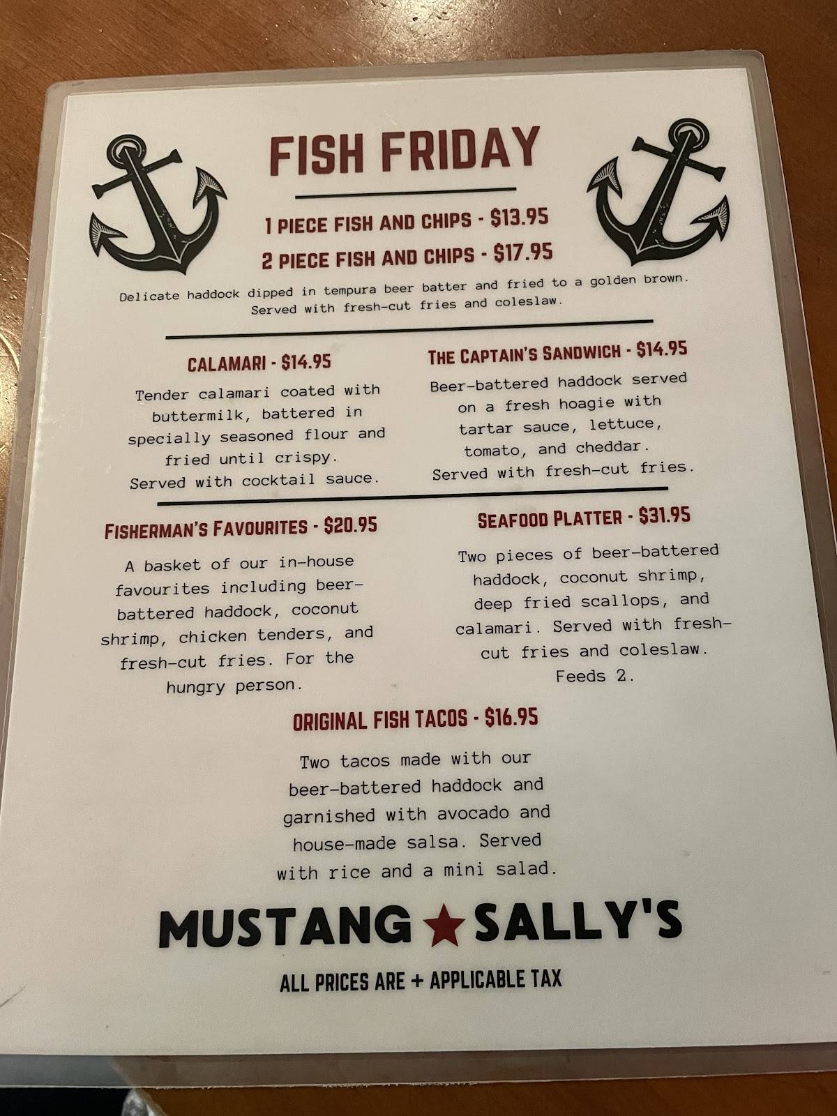 Menu at Mustang Sally's pub & bar, London