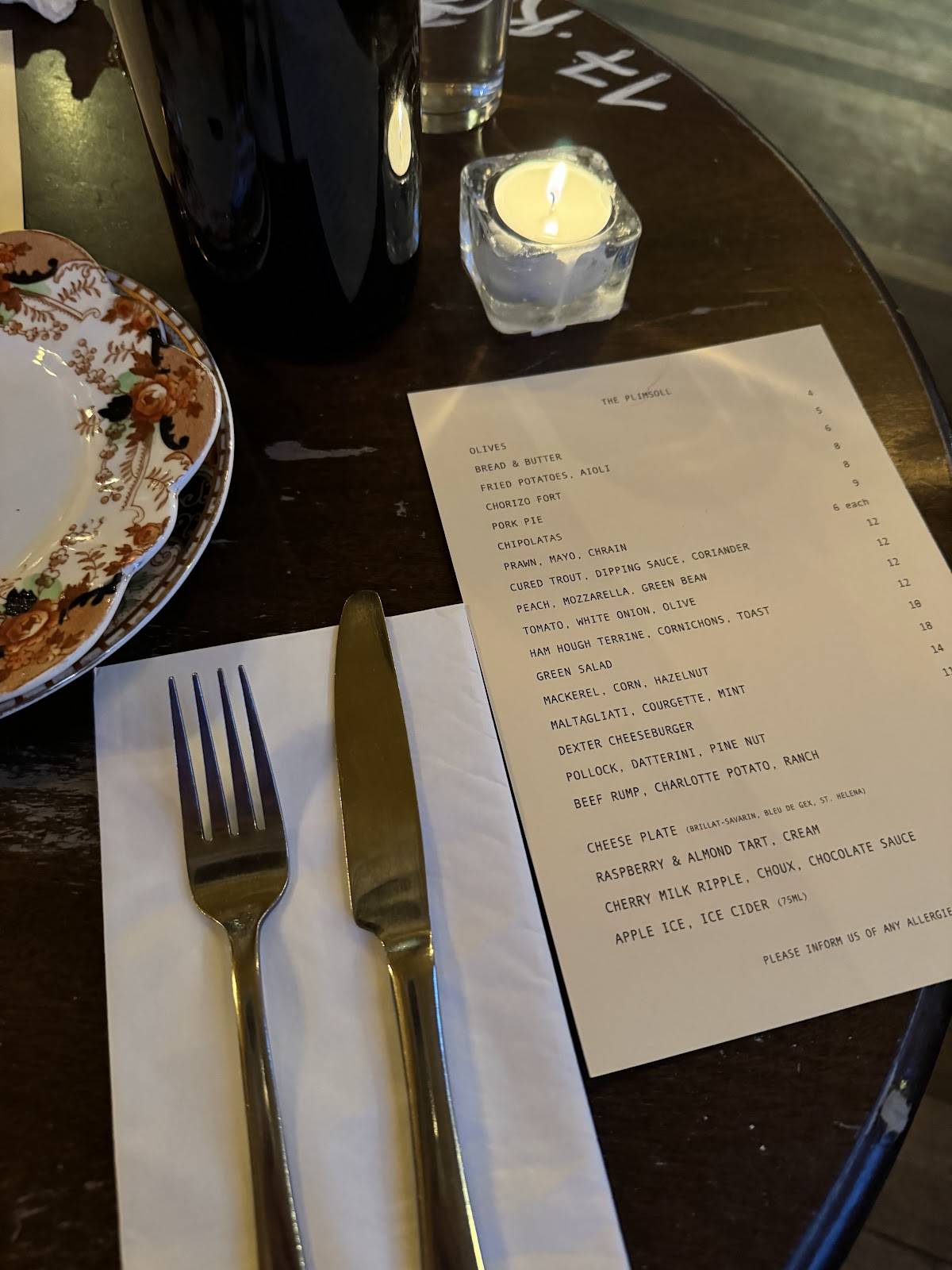 Menu at The Plimsoll pub & bar, London, 52 St Thomas's Rd