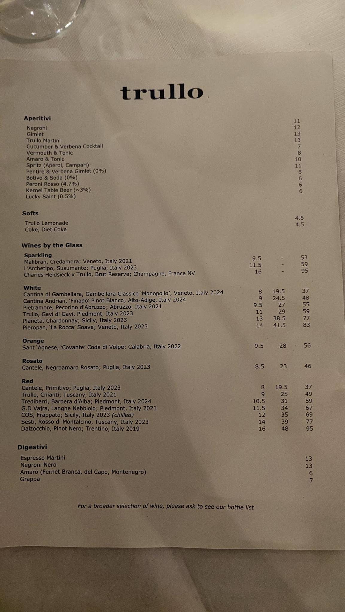 Menu at Trullo pub & bar, London