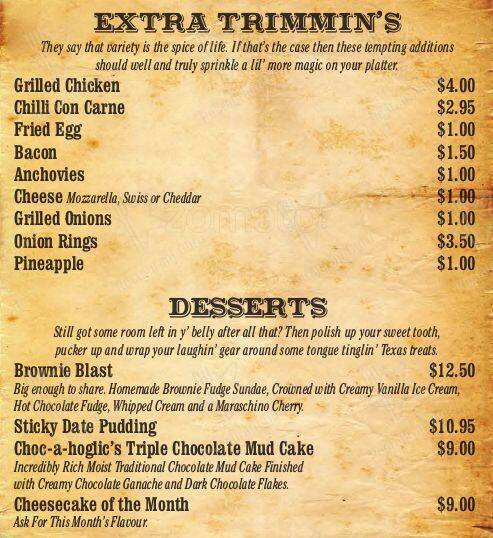 Menu at Lone Star Rib House Glenelg restaurant, Glenelg