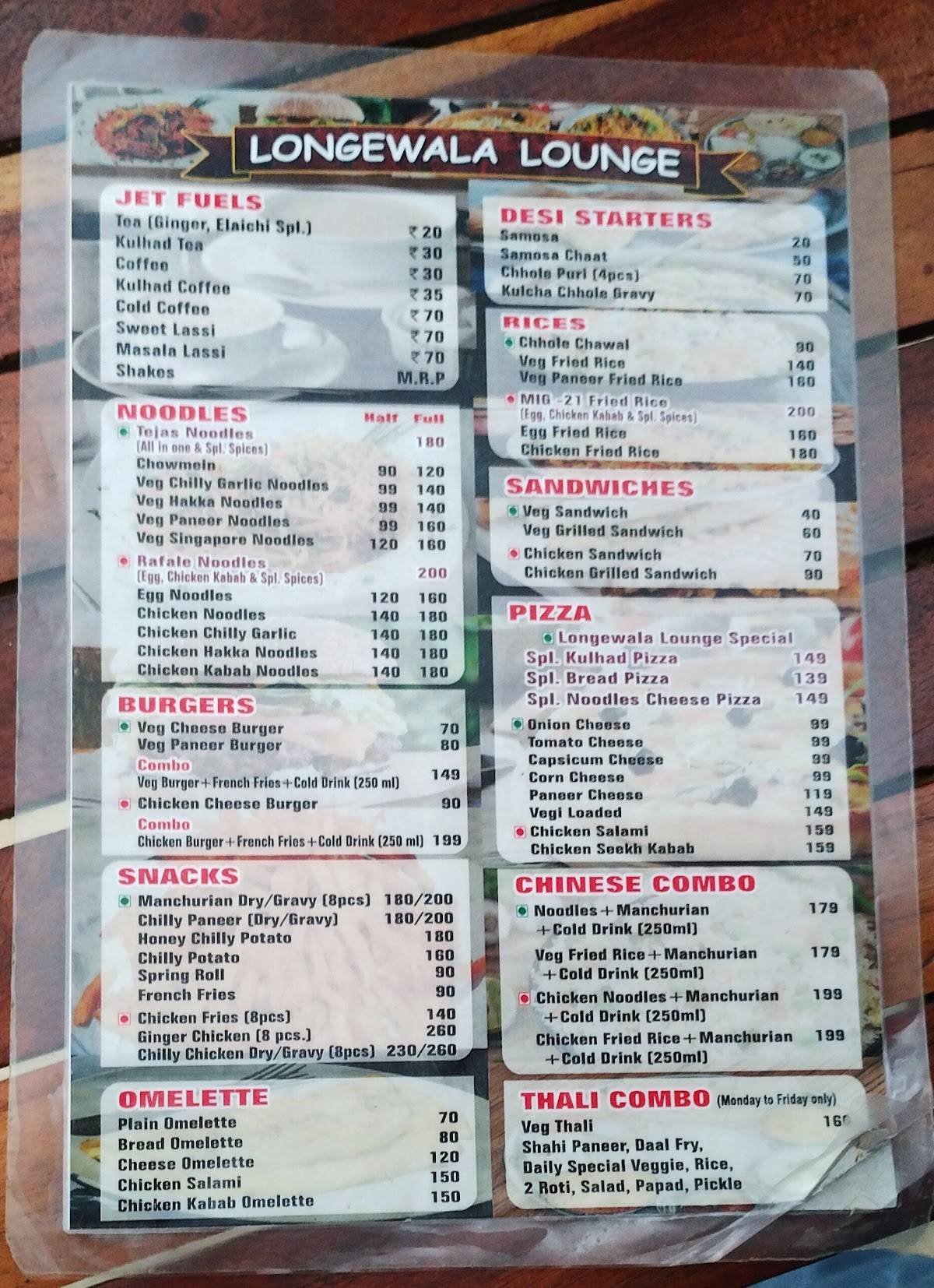 Menu at Longewala Lounge, New Delhi
