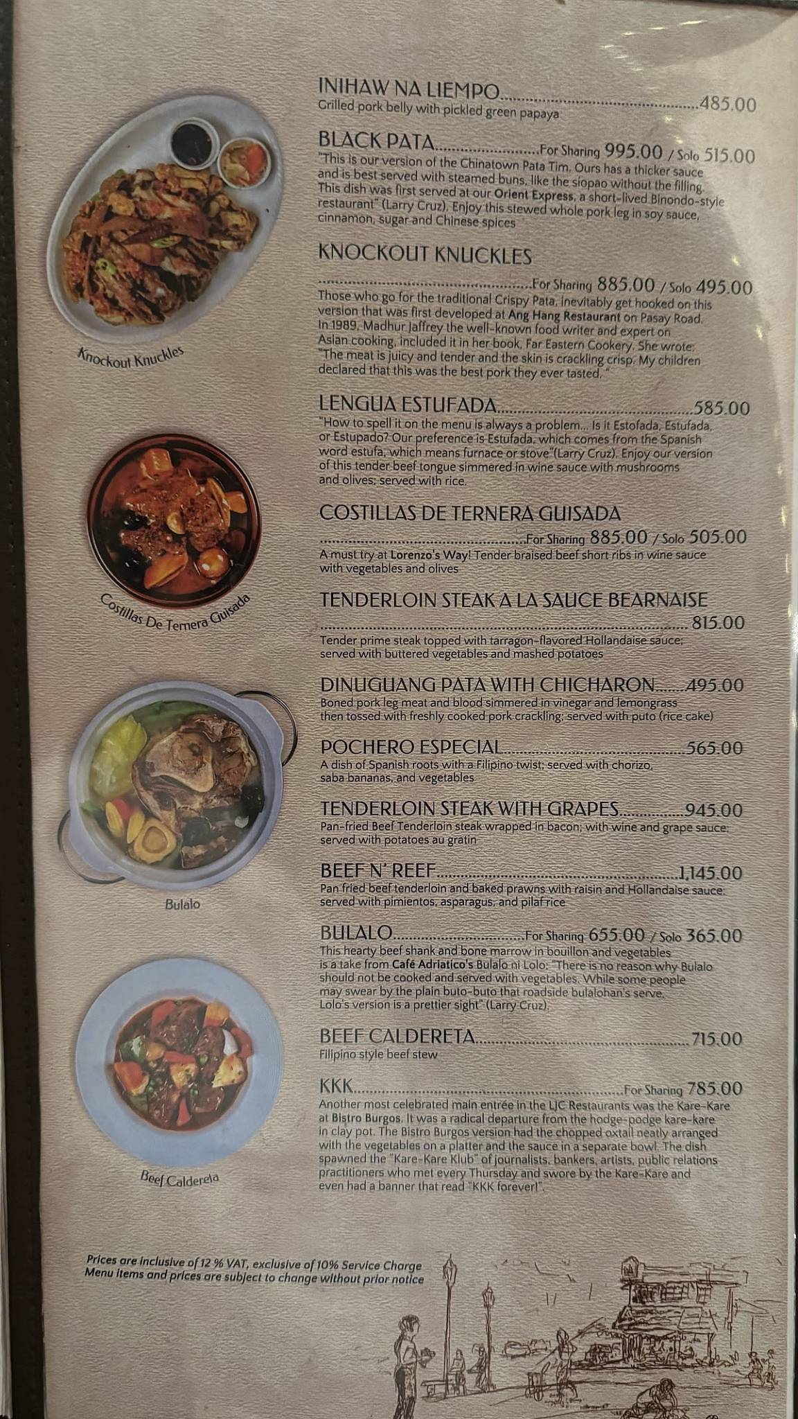Menu at Lorenzo's Way restaurant, Makati, Greenbelt
