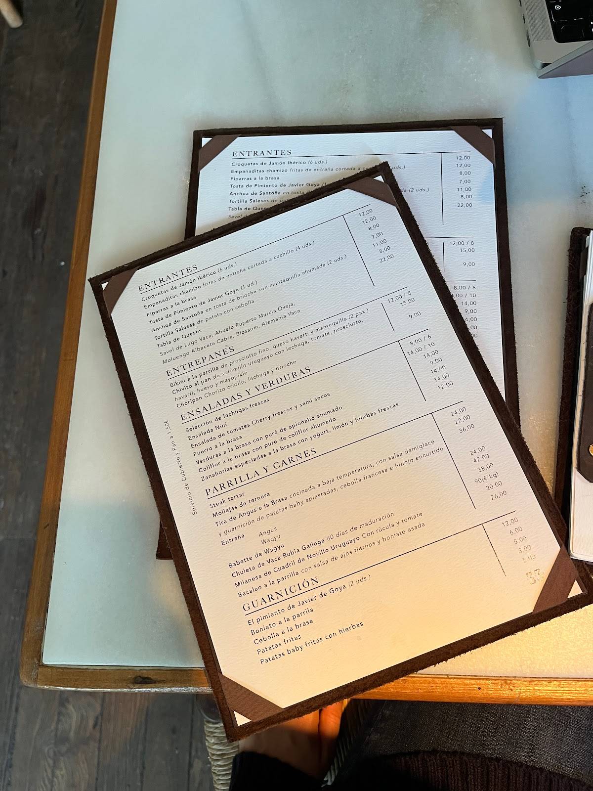 Carta de Los 33 Restaurante, Madrid
