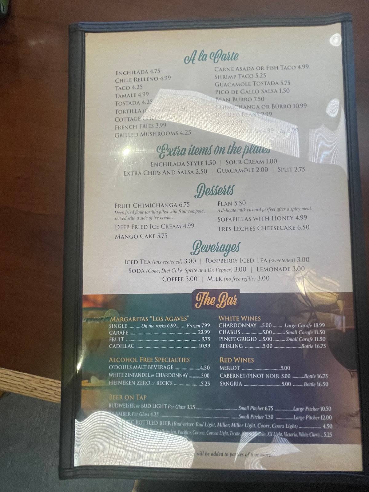 Menu at Los Agaves Restaurant, Green Valley