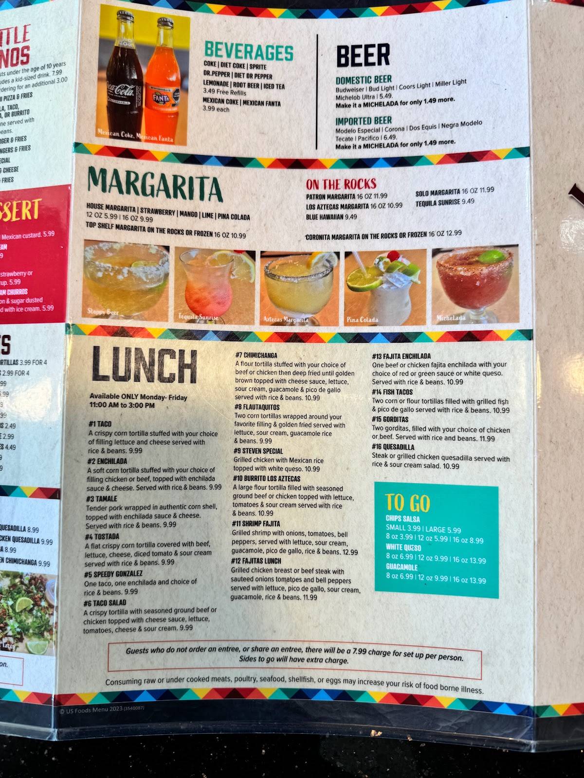 Menu at Los Aztecas Restaurant, Choctaw