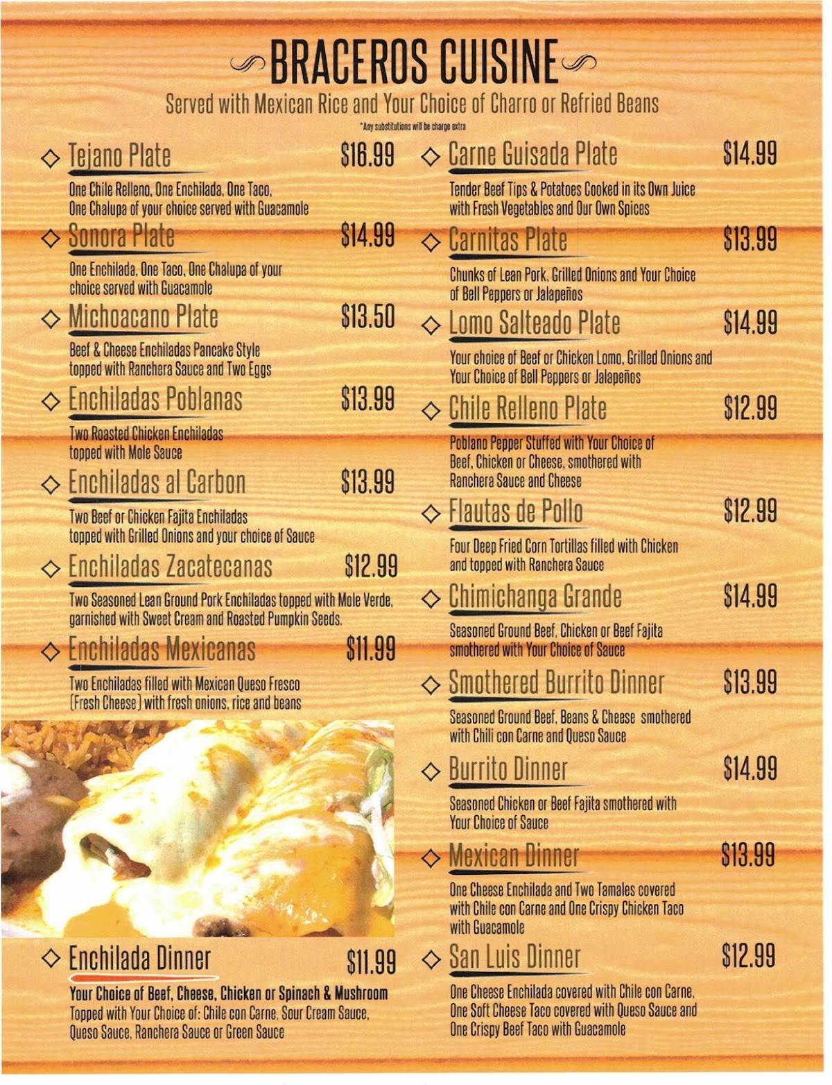 Menu at Los Braceros Mexican Restaurant, Amarillo, Bell St