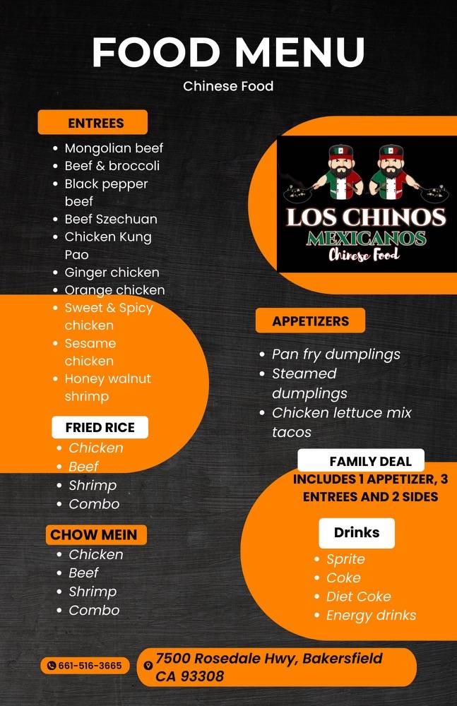 Carta del restaurante Los Chinos Mexicanos, Bakersfield