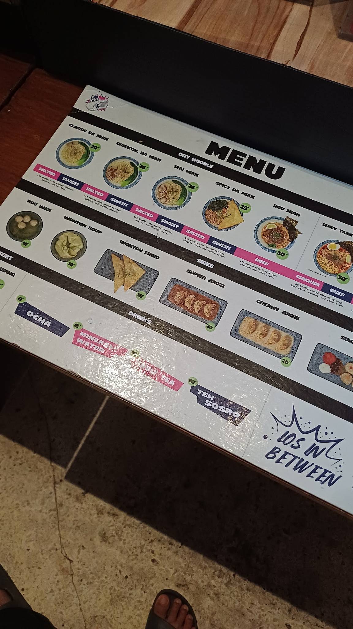 Menu at Los In Between restaurant, Tasikmalaya