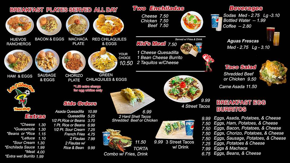 Menu at Los Jilberto's Taco Shop Elsinore restaurant, Lake Elsinore