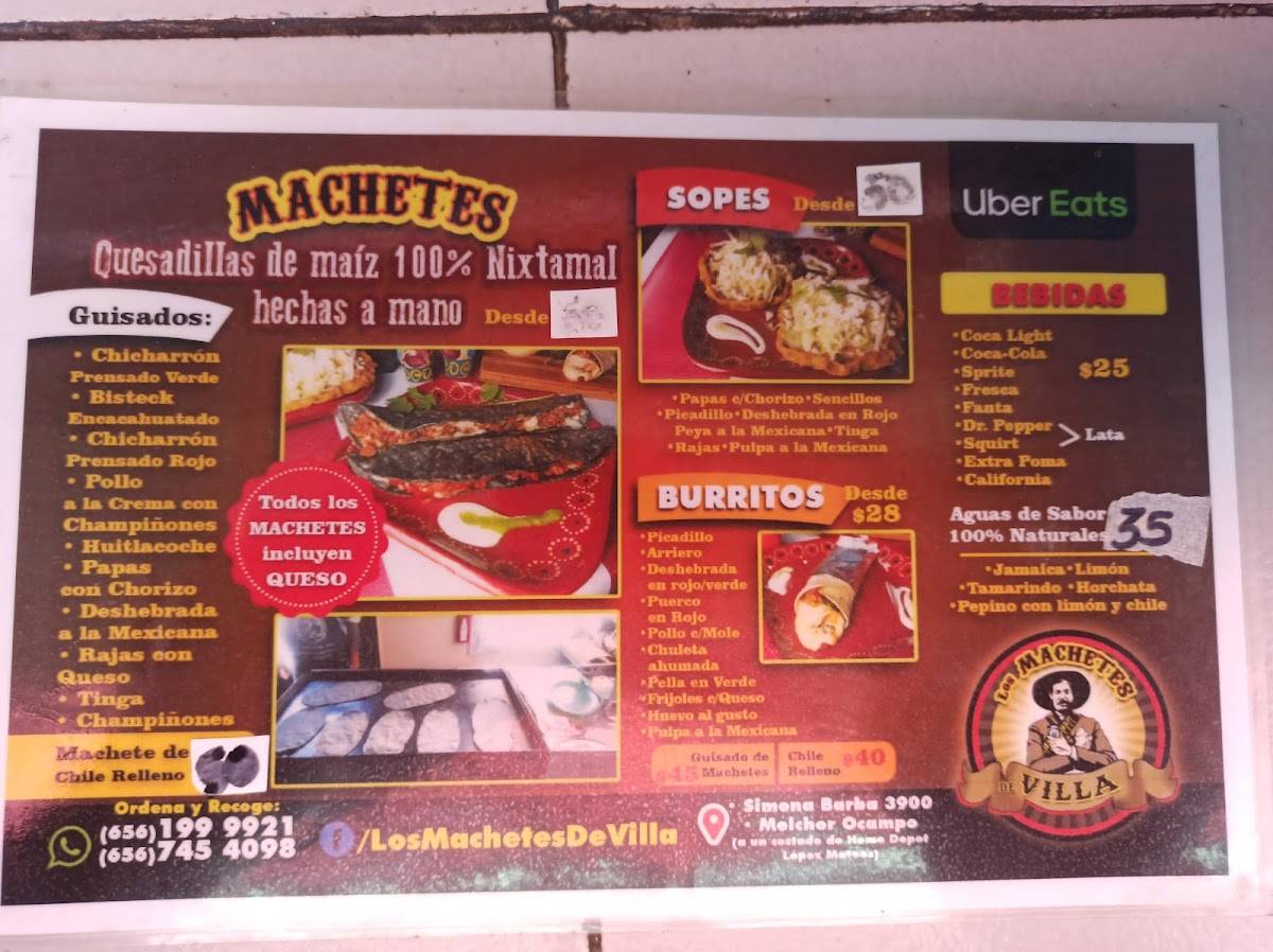 Carta del restaurante Los Machetes De Villa, Ciudad Juarez