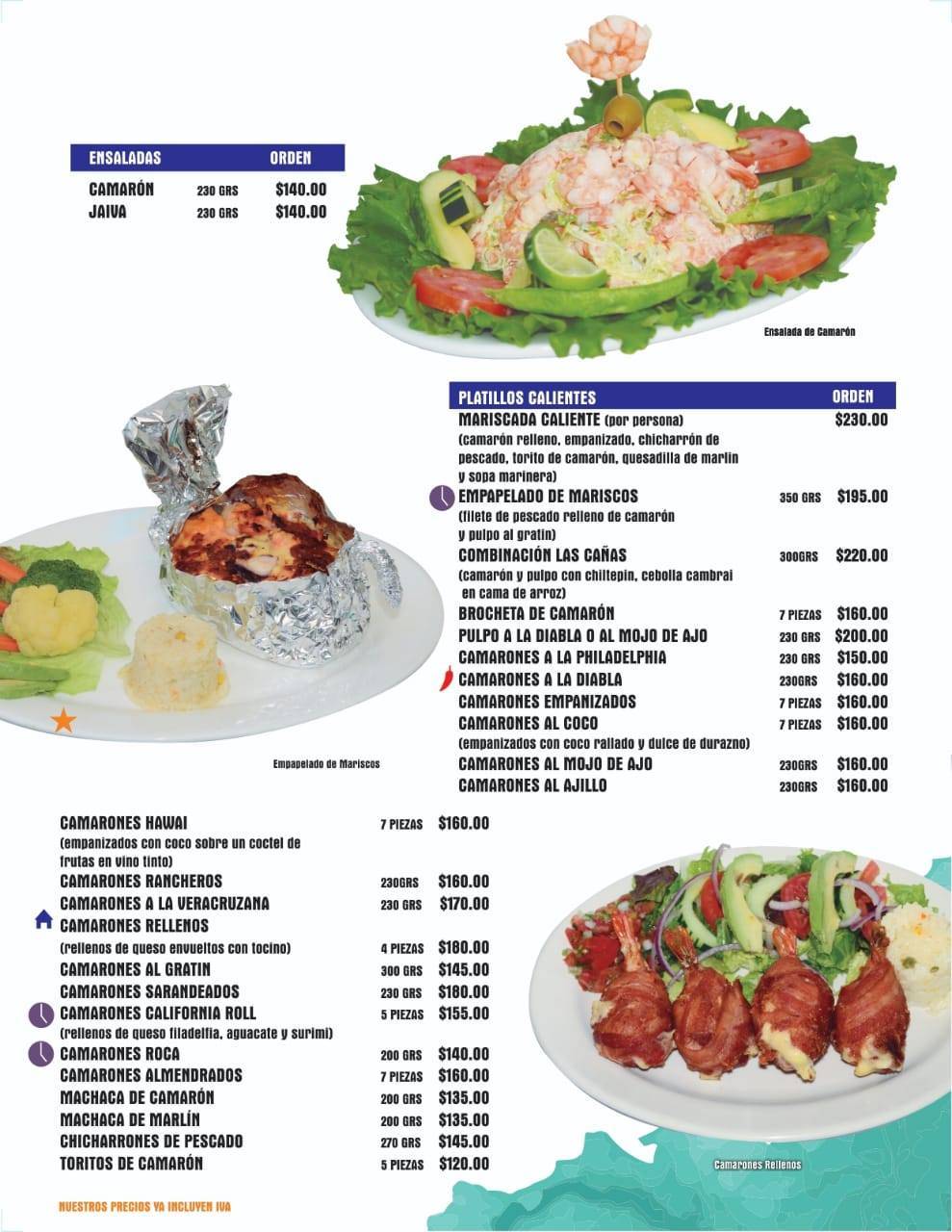 Carta del restaurante Mariscos Las Cañas 2, Los Mochis
