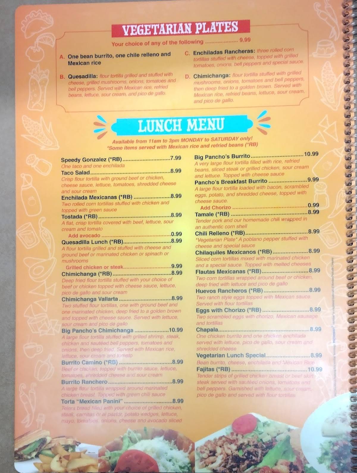 Menu at Los Tres Caminos restaurant, Marshall