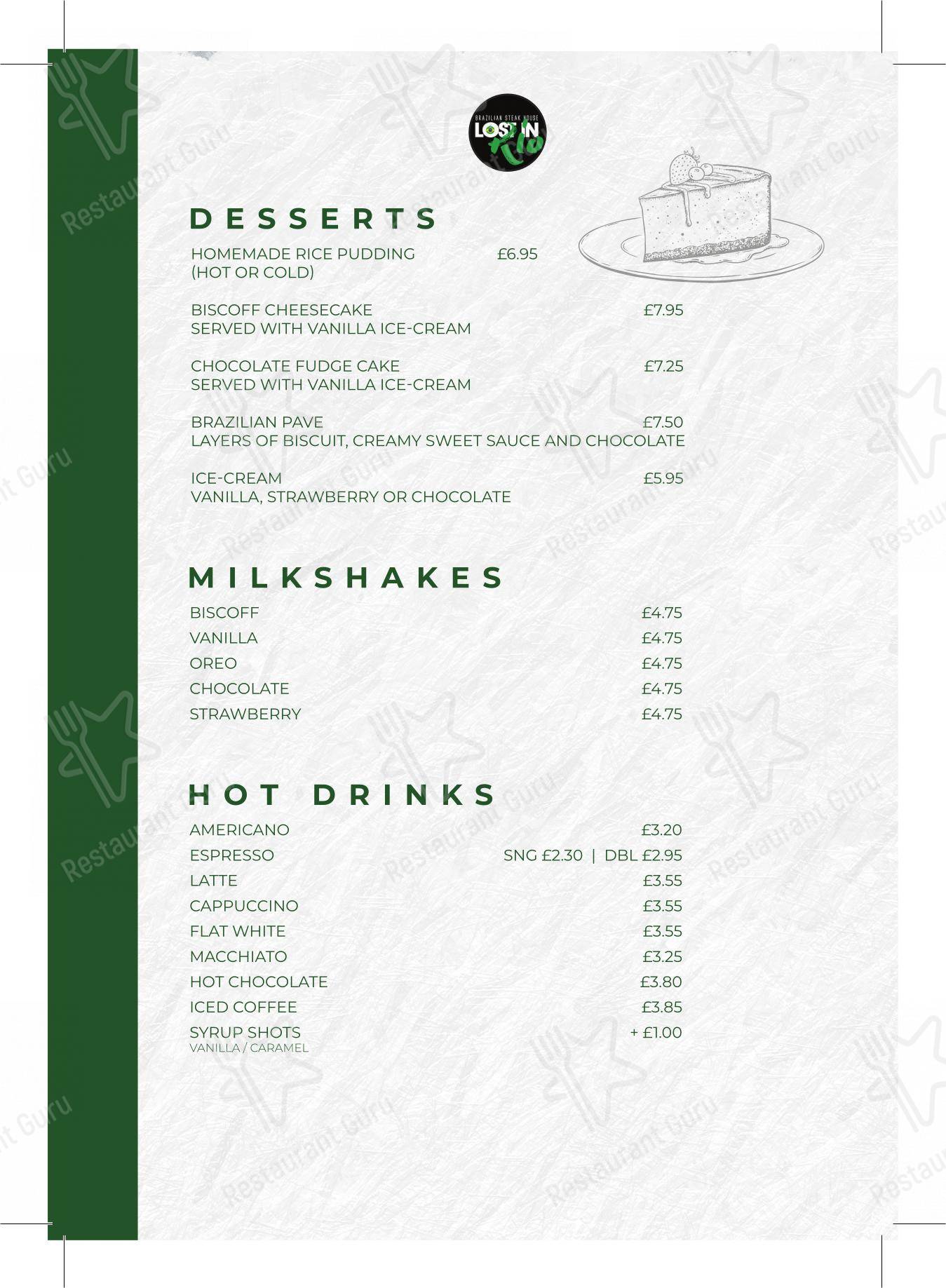 Menu at Lost in Rio Restaurant & Cocktail Bar, Plymouth
