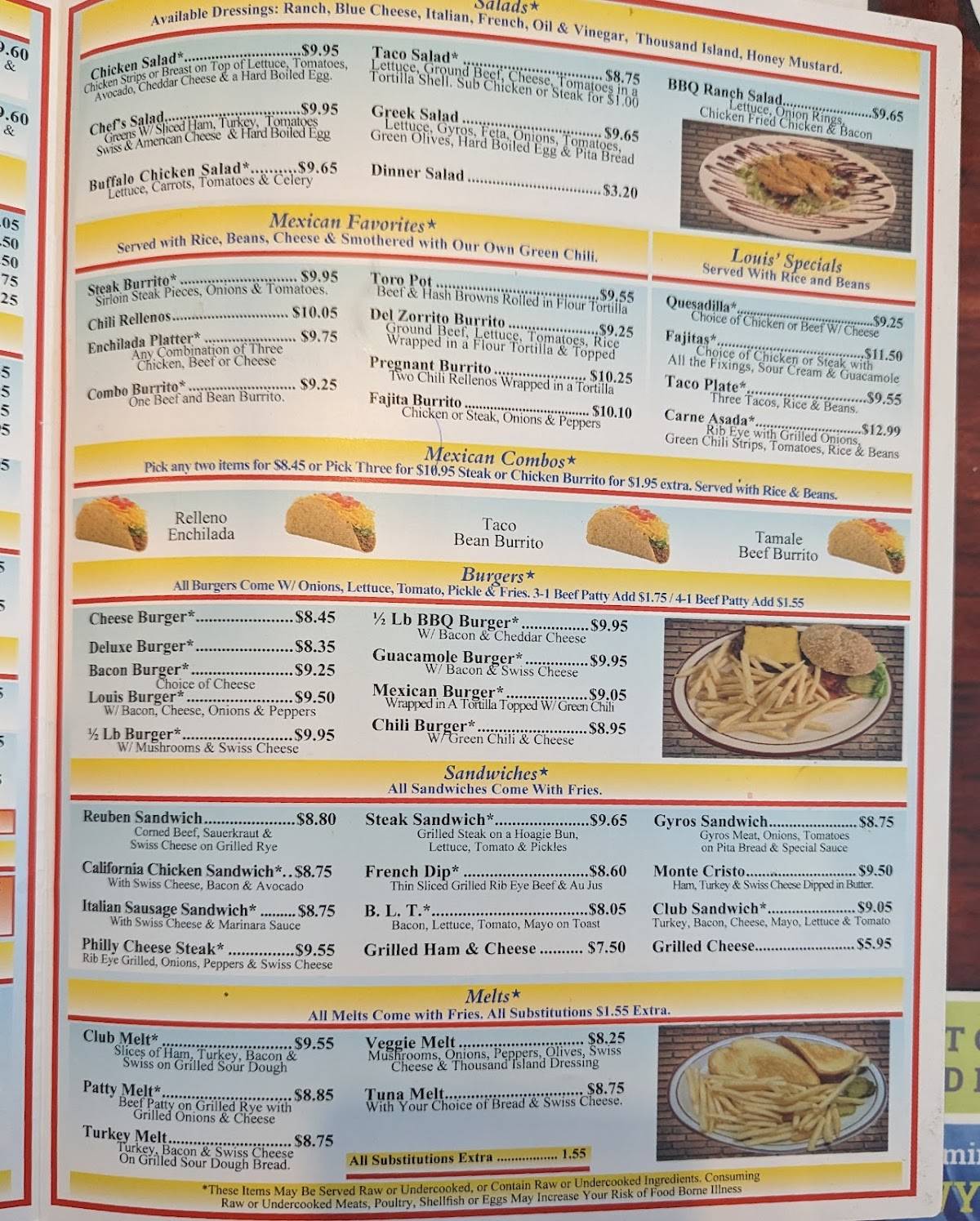 Menu at Louis' Diner restaurant, Littleton