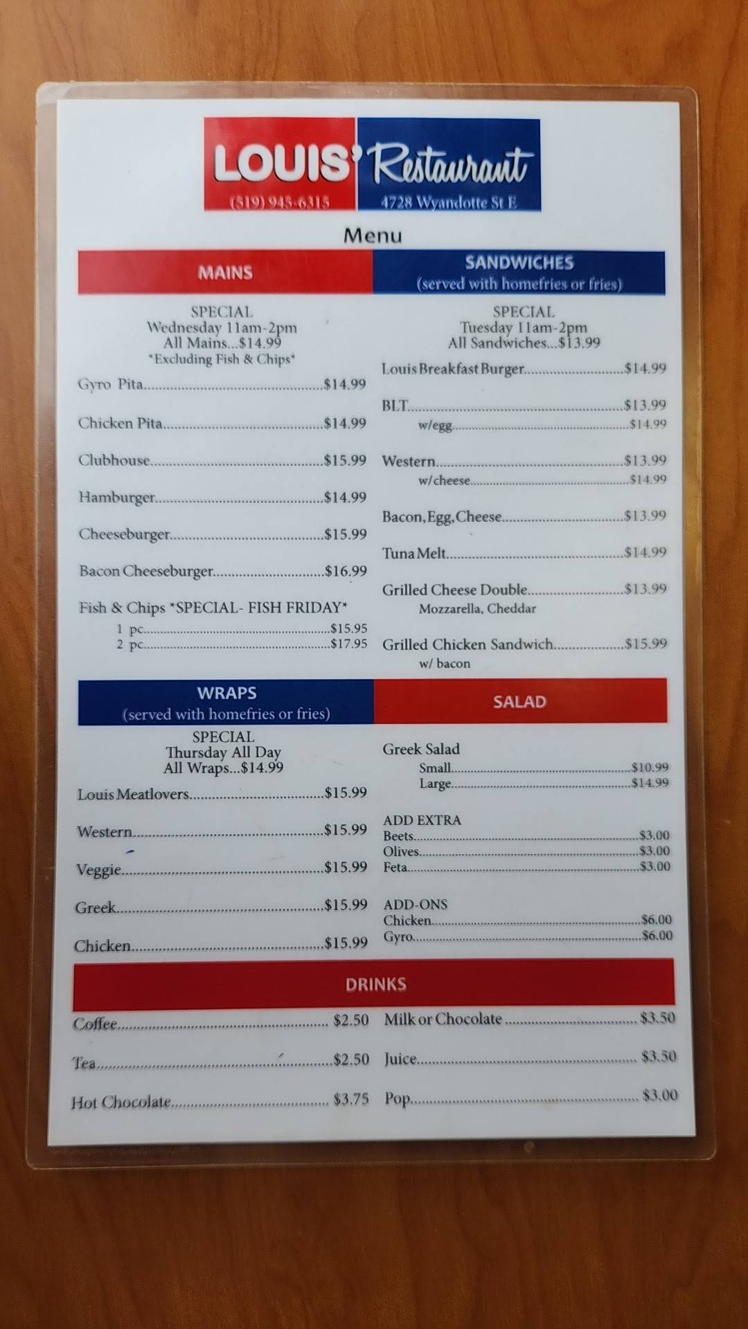Menu at Louis Restaurant, Windsor