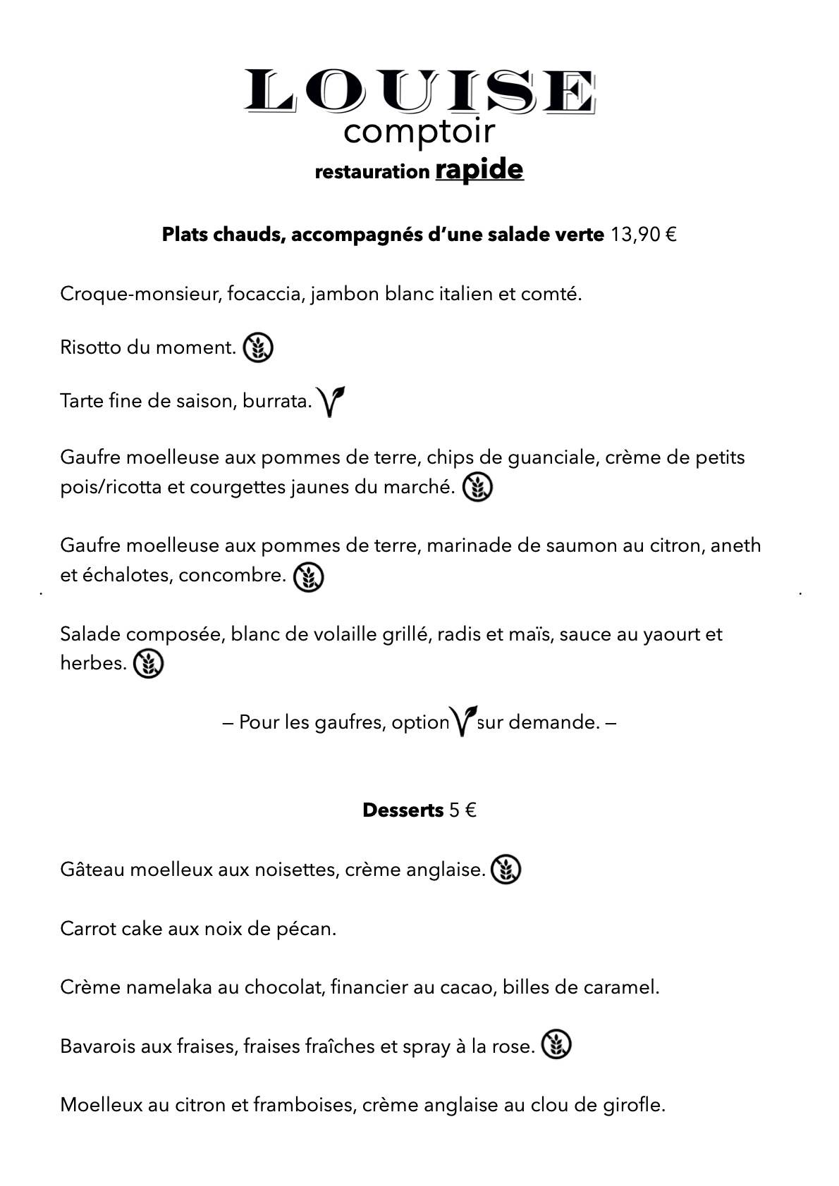 Menu au Louise comptoir - Périgueux restaurant, Périgueux