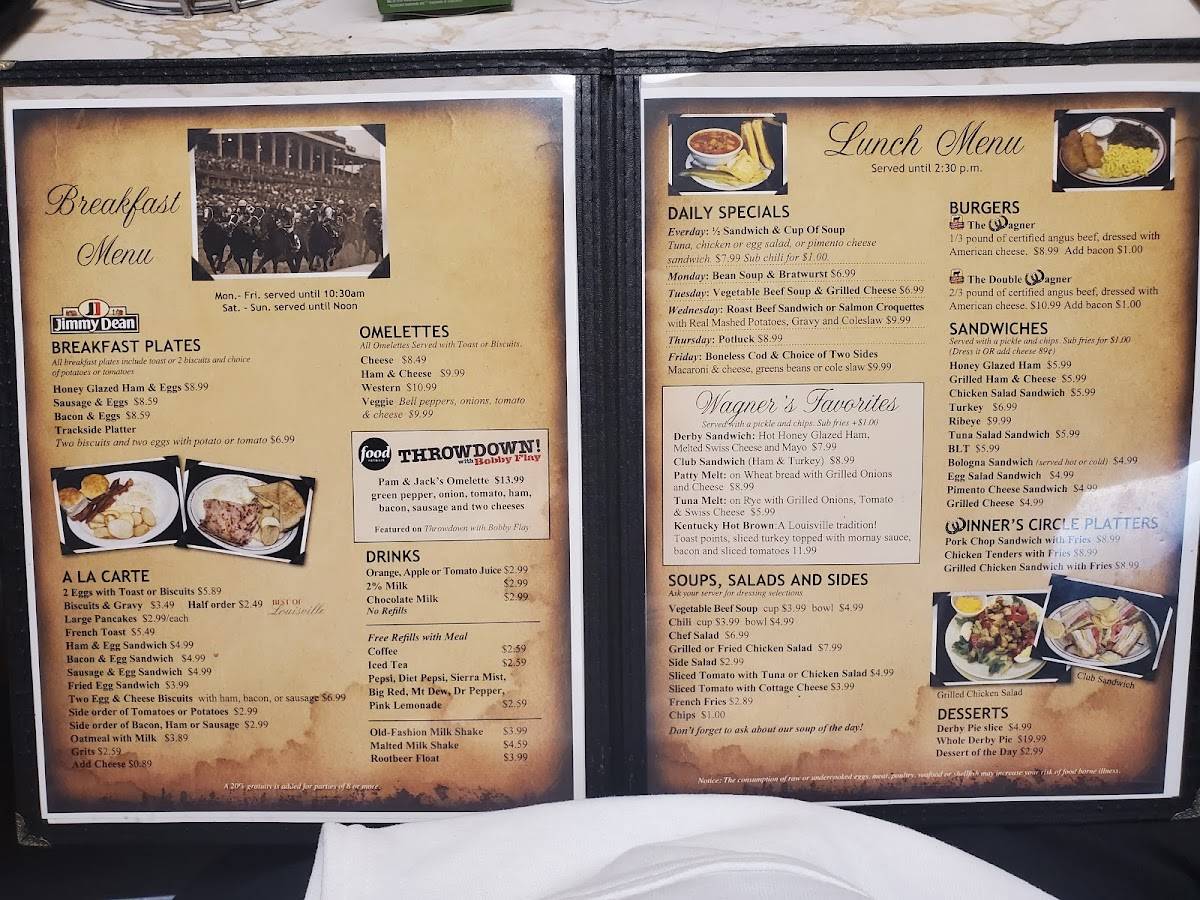 Menu at Wagner's Pharmacy restaurant, Louisville
