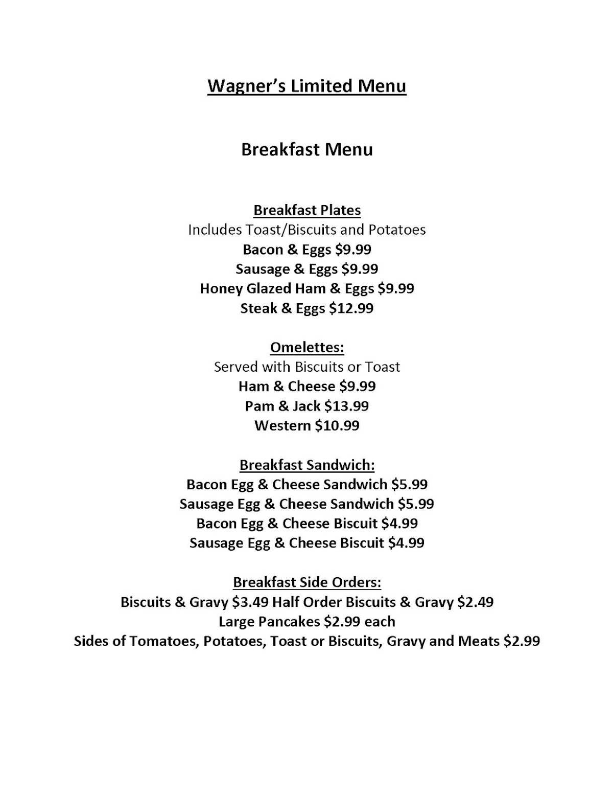 Menu at Wagner's Pharmacy restaurant, Louisville
