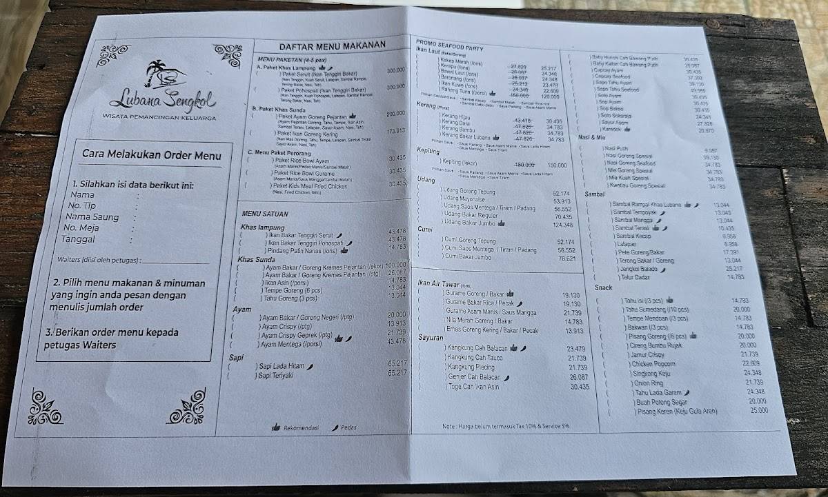Menu at Lubana Sengkol restaurant, South Tangerang
