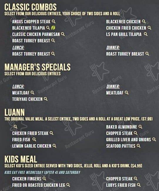 Menu at Luby's restaurant, Humble