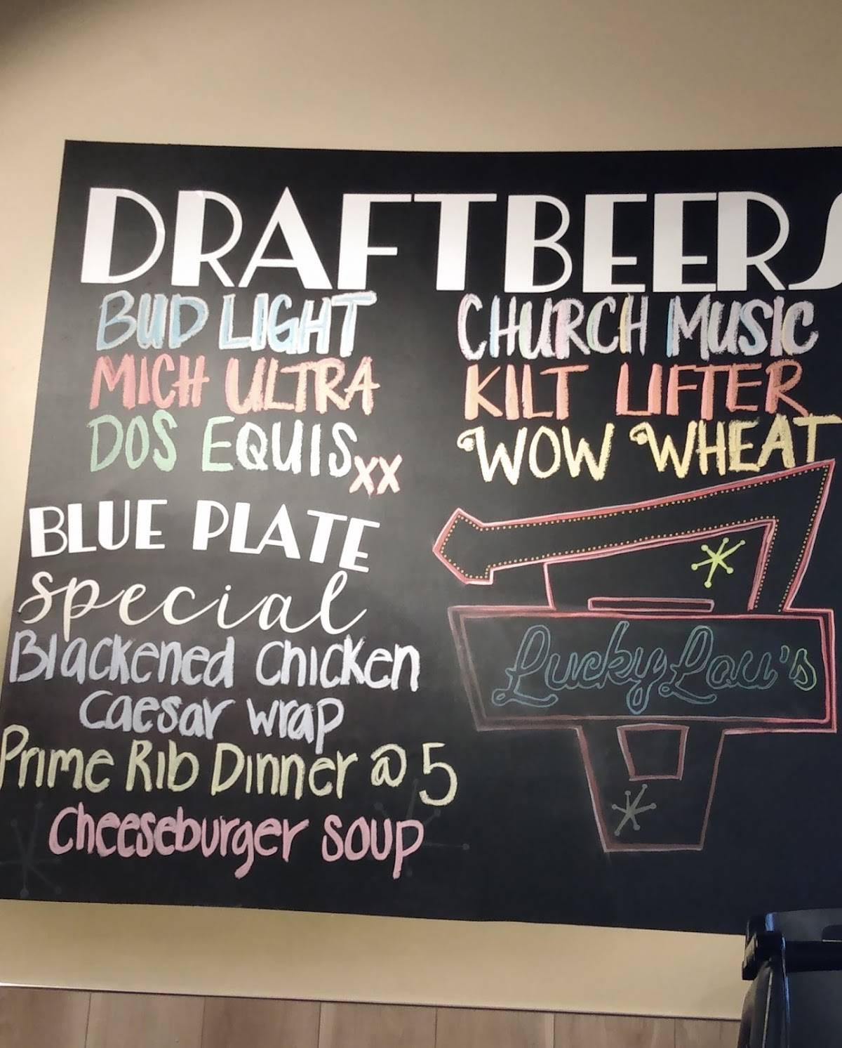 Menu at Lucky Lou’s American Kitchen restaurant, Mesa