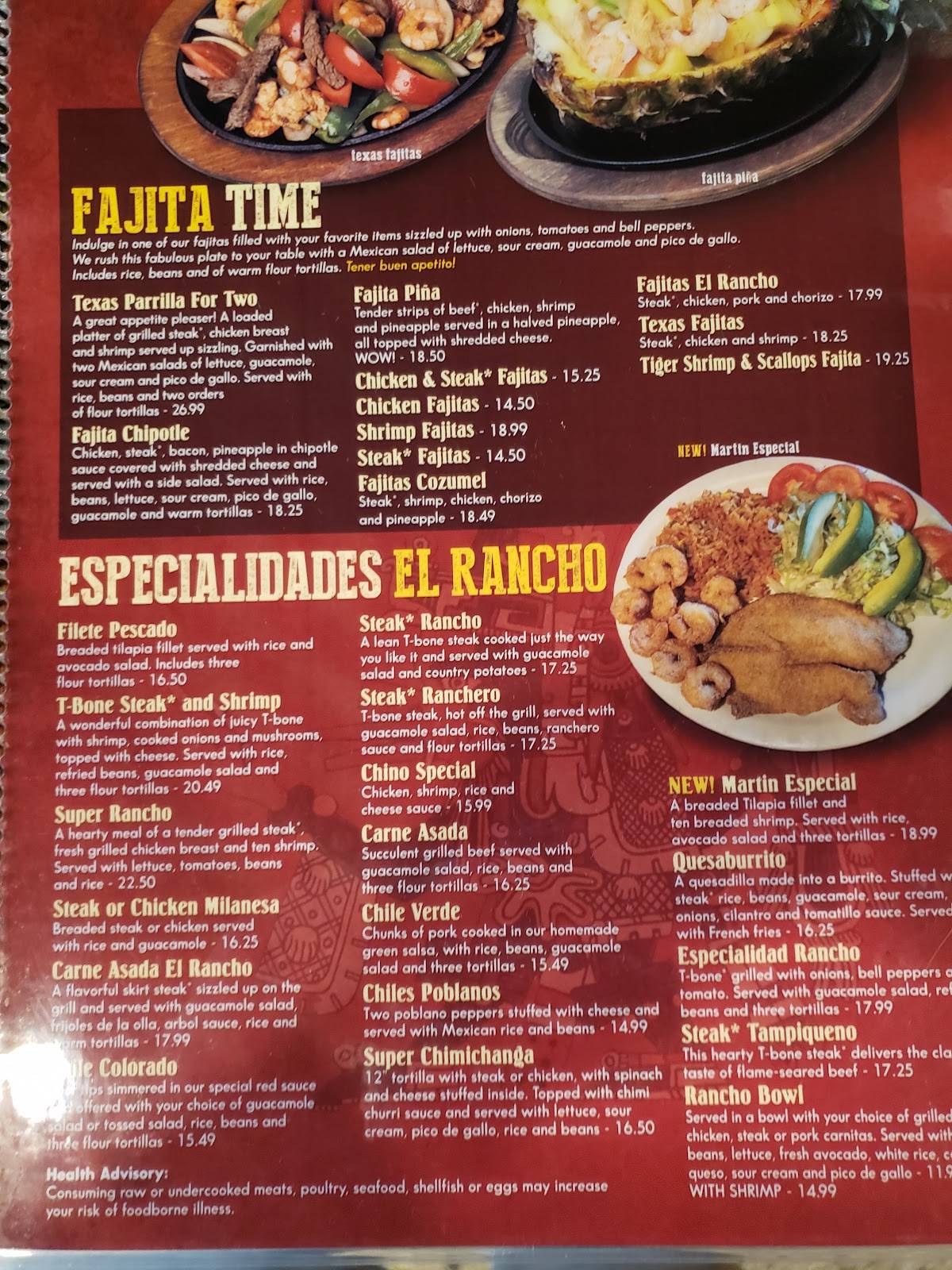 Menu at El Rancho restaurant, Ludington, US-10