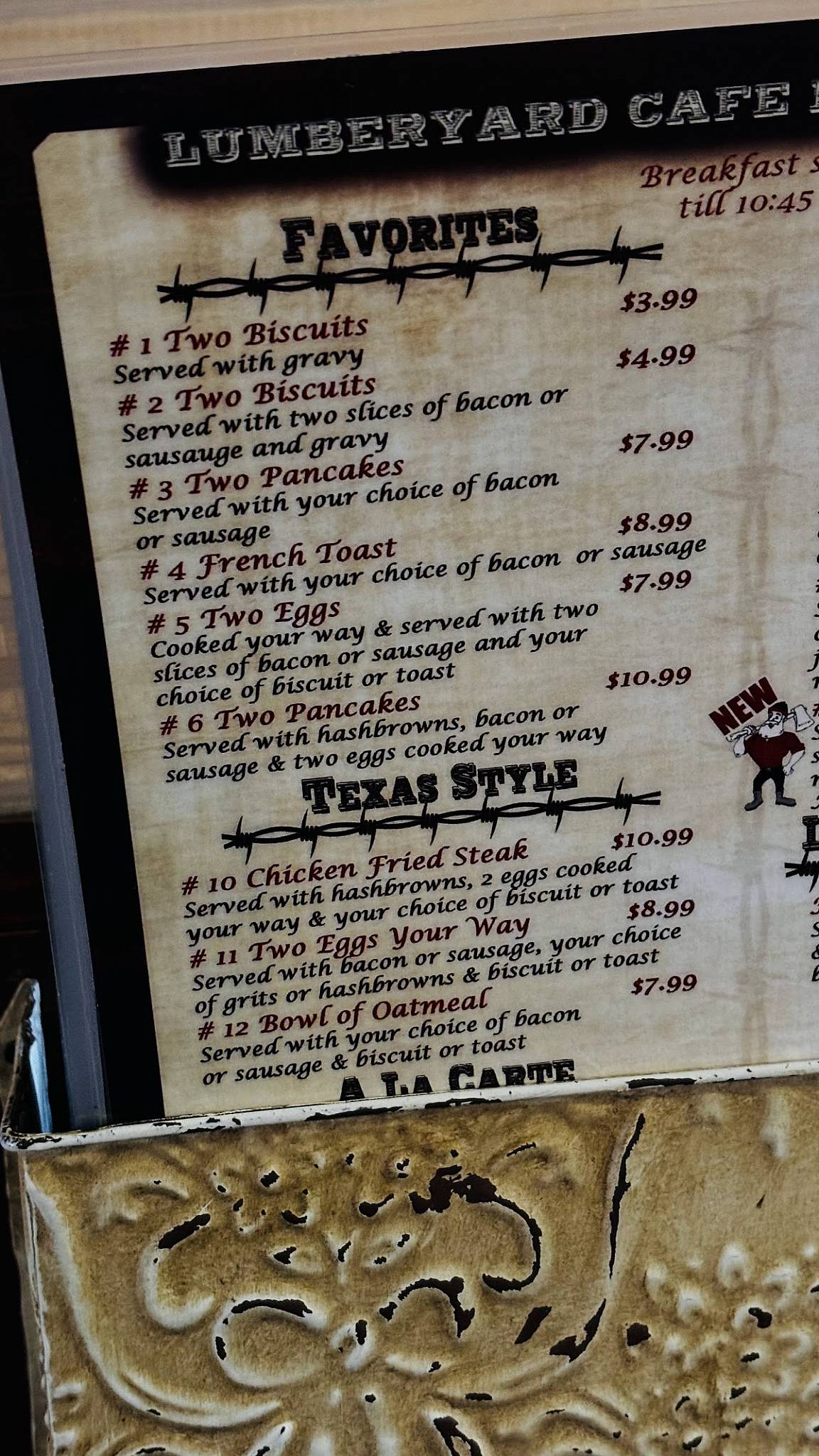 Menu at Lumber Yard Cafe, Edgewood