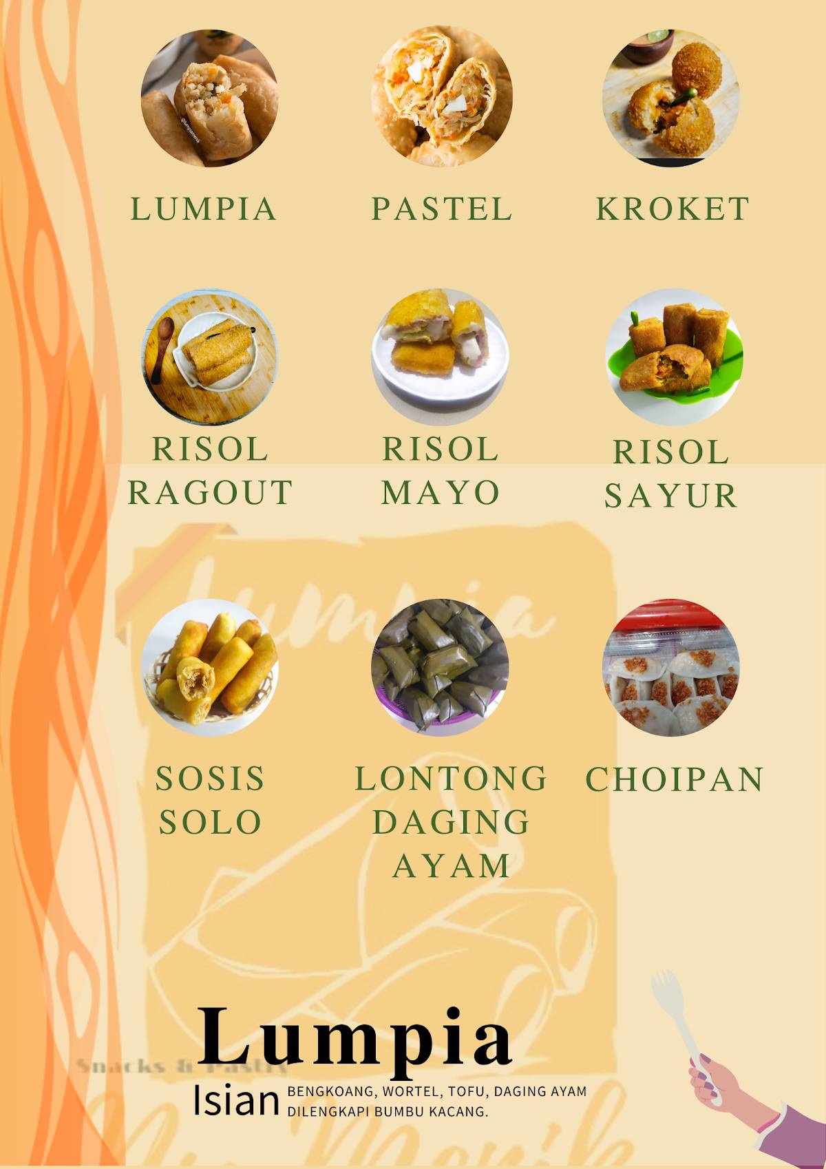 Menu at Lumpia Menik restaurant, Central Jakarta