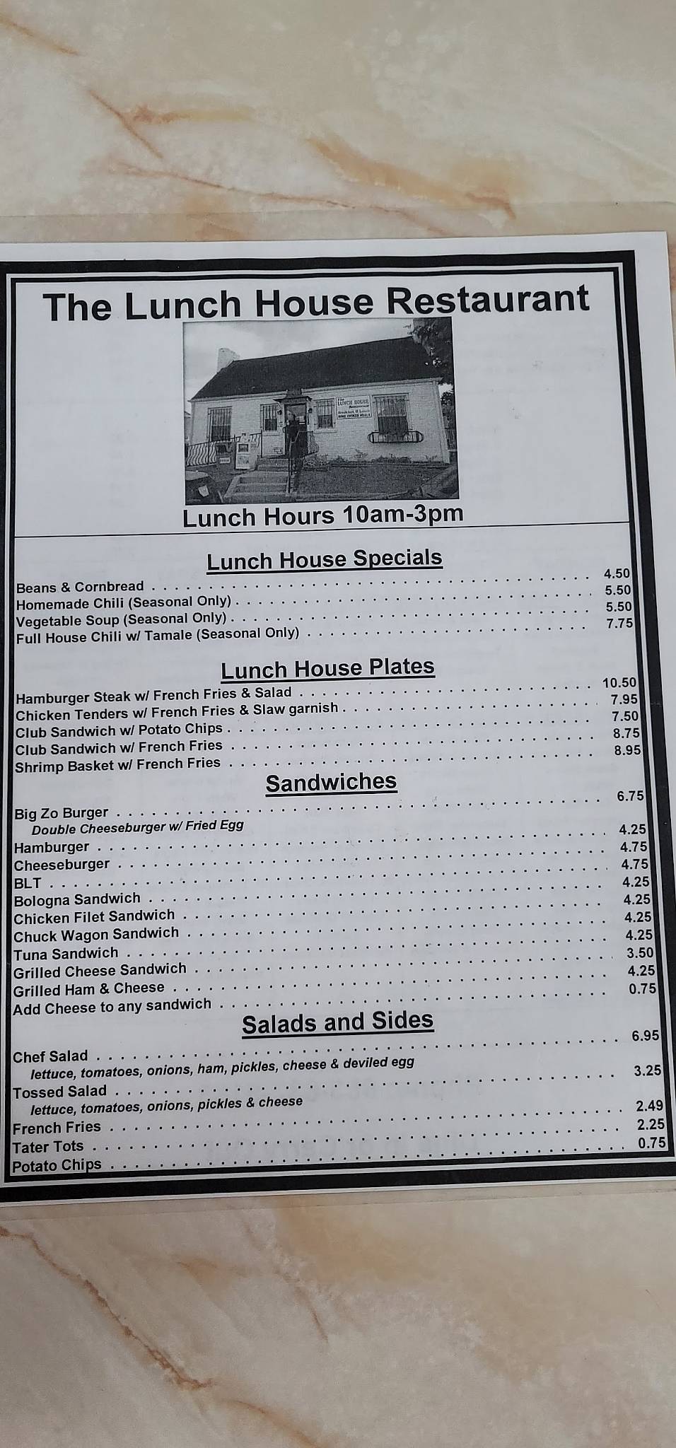 Menu at Lunch House restaurant, Knoxville, Holston Dr