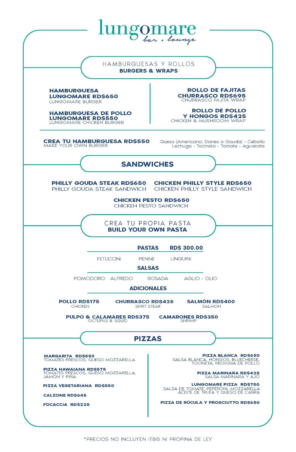 Menu at Lungomare Bar & Lounge, Santo Domingo