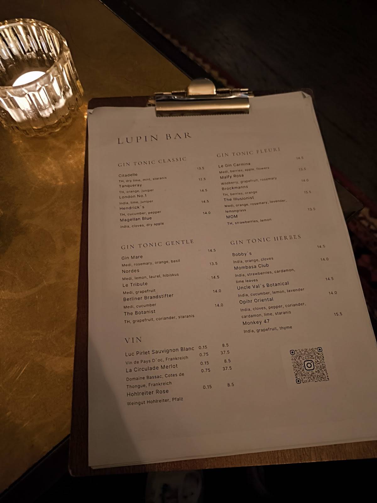 Speisekarte von Lupin Gin Bar, Düsseldorf