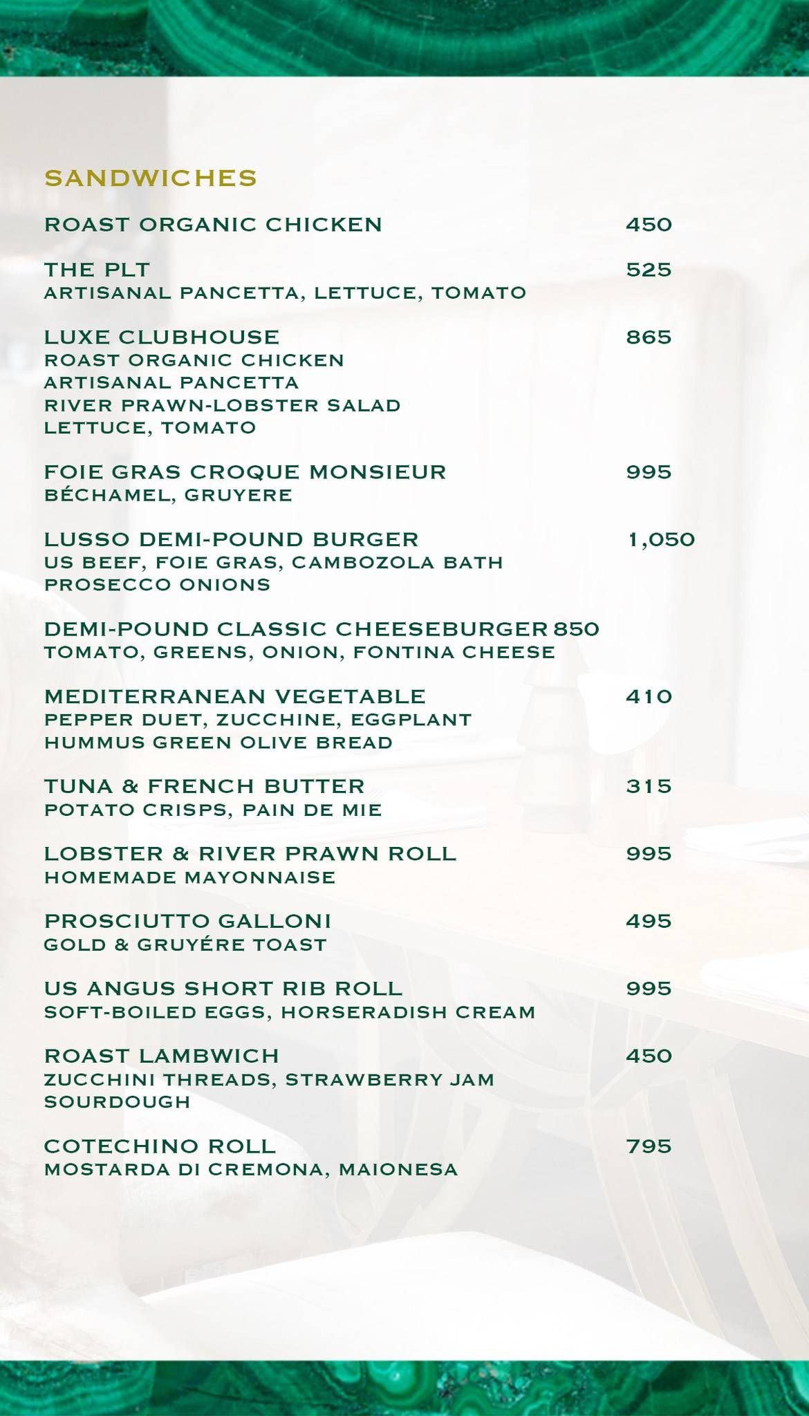 Menu at Lusso cafe, Makati, Legaspi Street