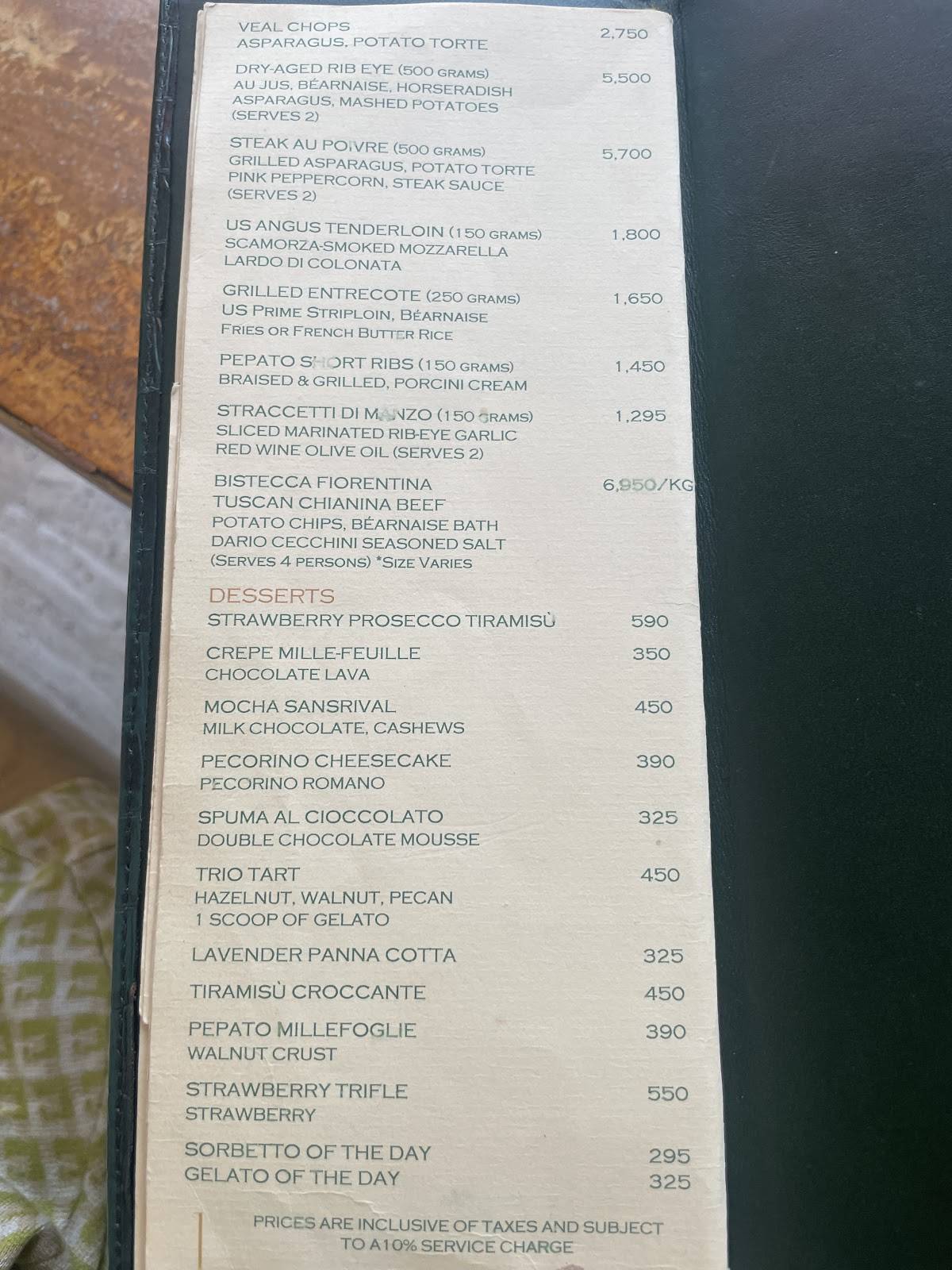 Menu at Lusso cafe, Makati, Legaspi Street