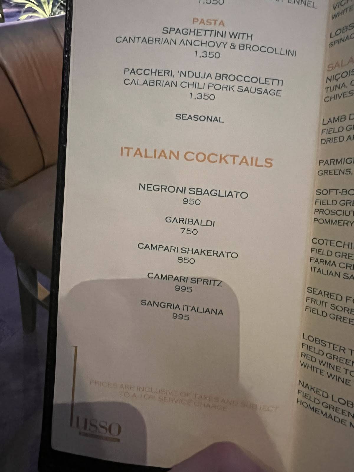 Menu at Lusso cafe, Makati, Legaspi Street