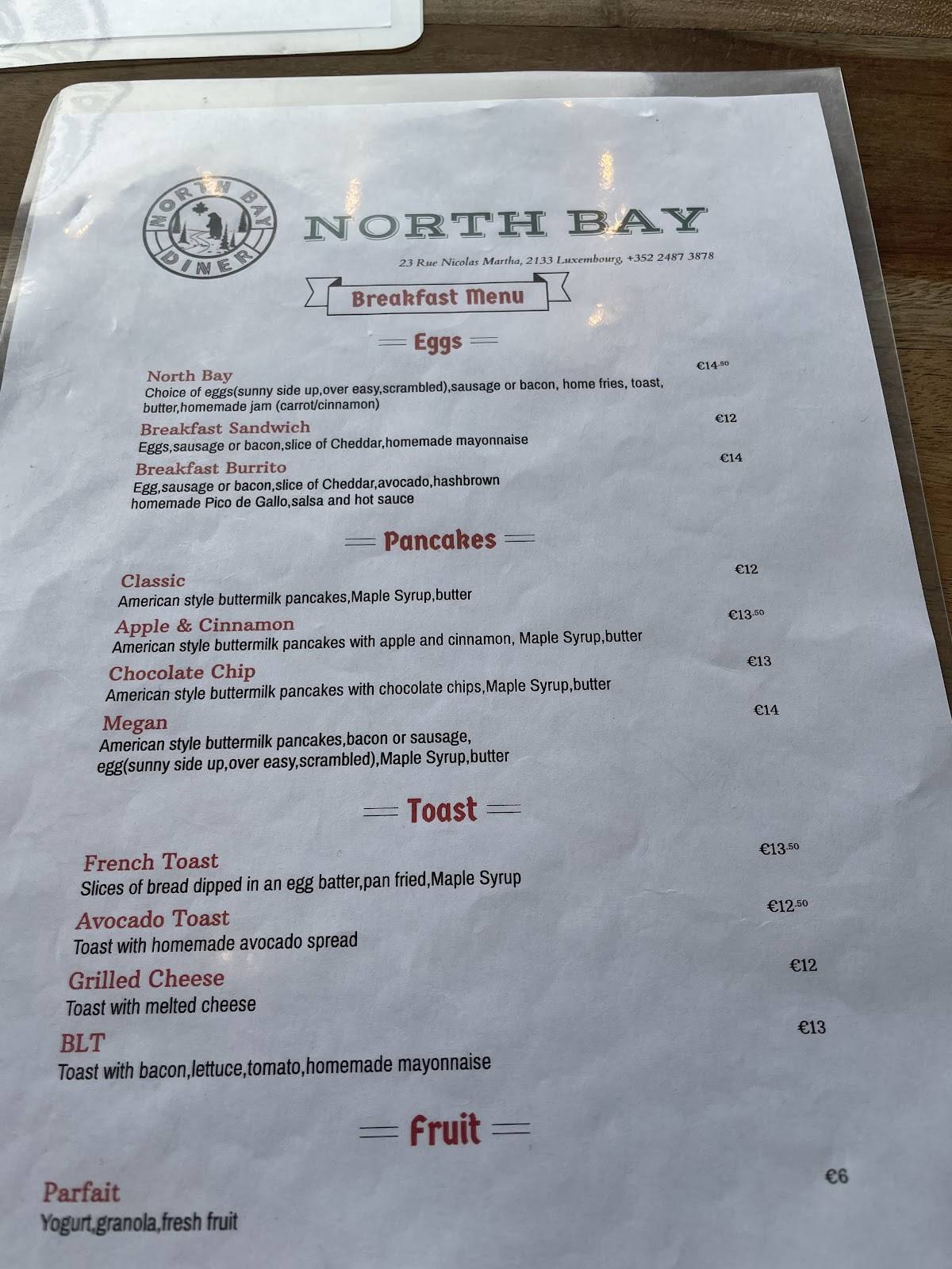 Menu at North Bay restaurant, Luxembourg City