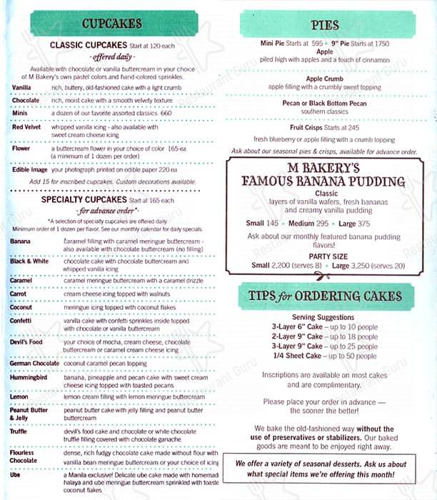 Menu at M Bakery, Taguig, Lower Ground