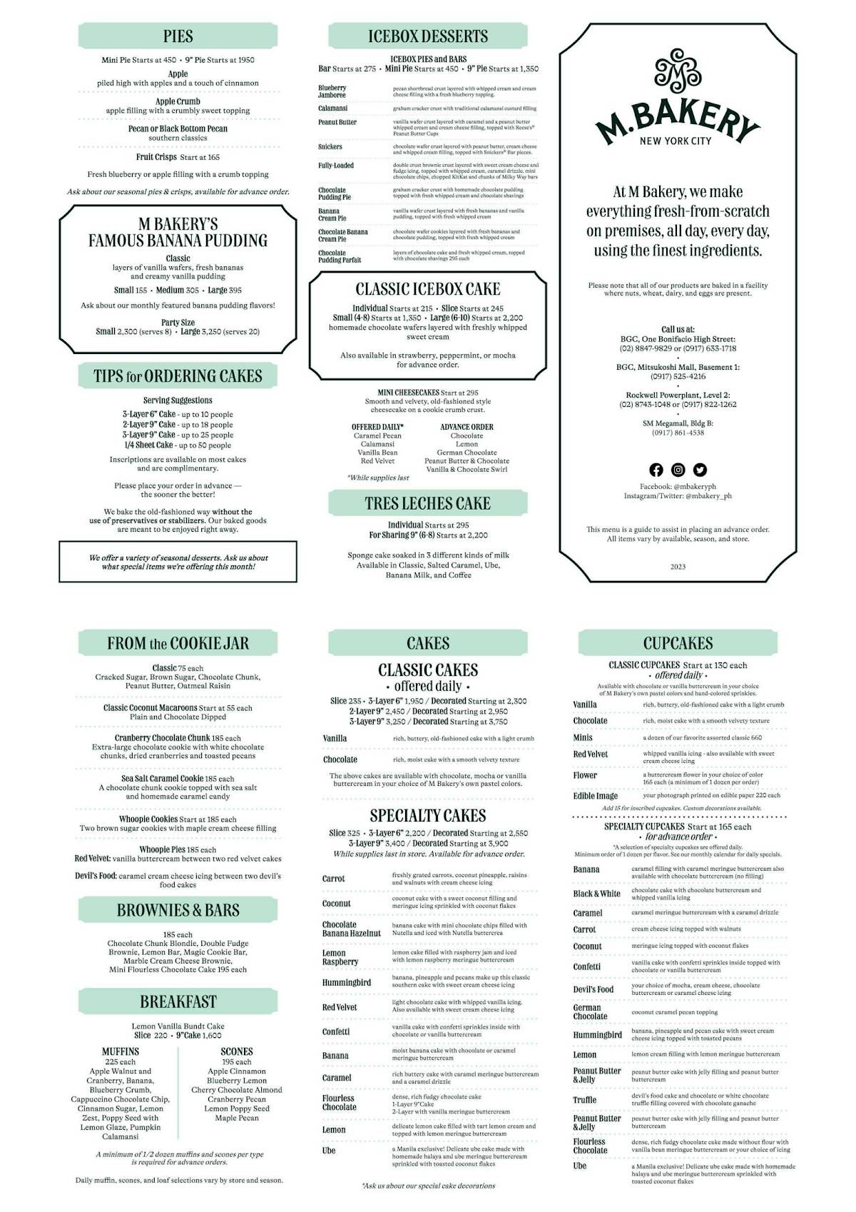 Menu at M Bakery, Taguig, Lower Ground