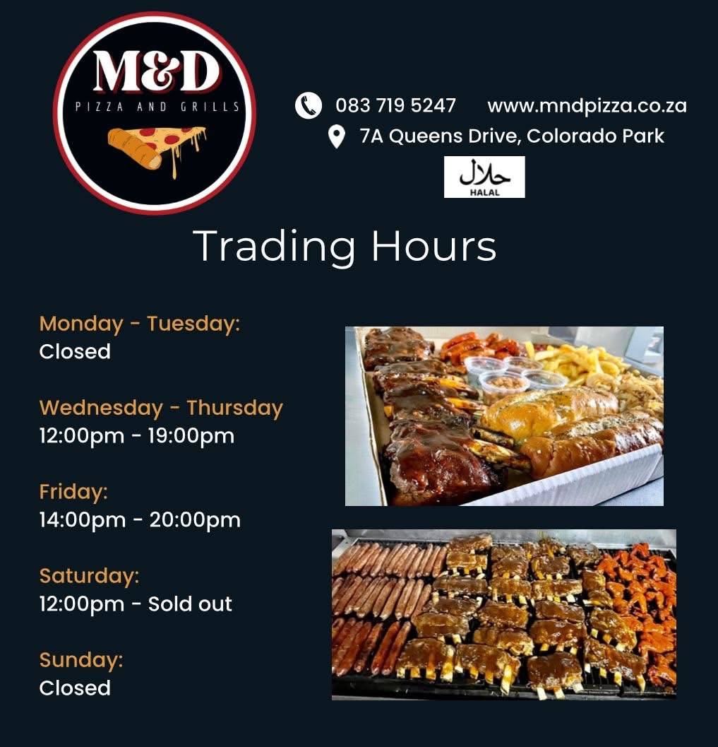 Menu at M&D Pizza & Burger restaurant, Cape Town