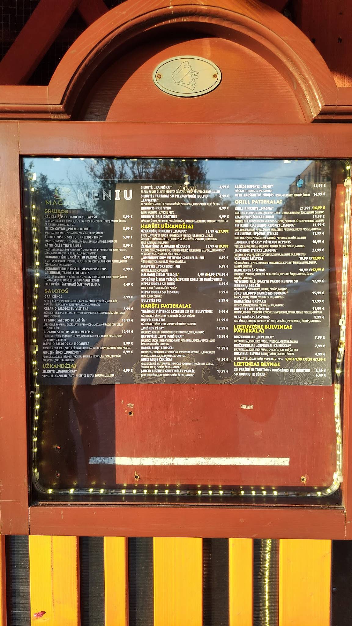 Menu at MAGMA restaurant, Vilnius