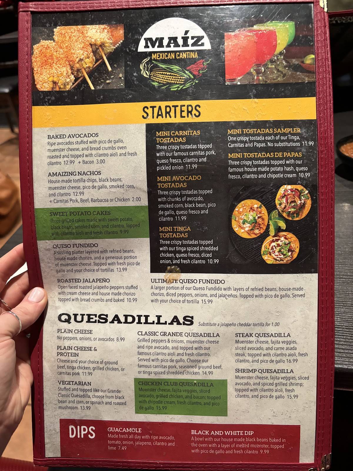 Menu at MAIZ Mexican Cantina restaurant, Ypsilanti