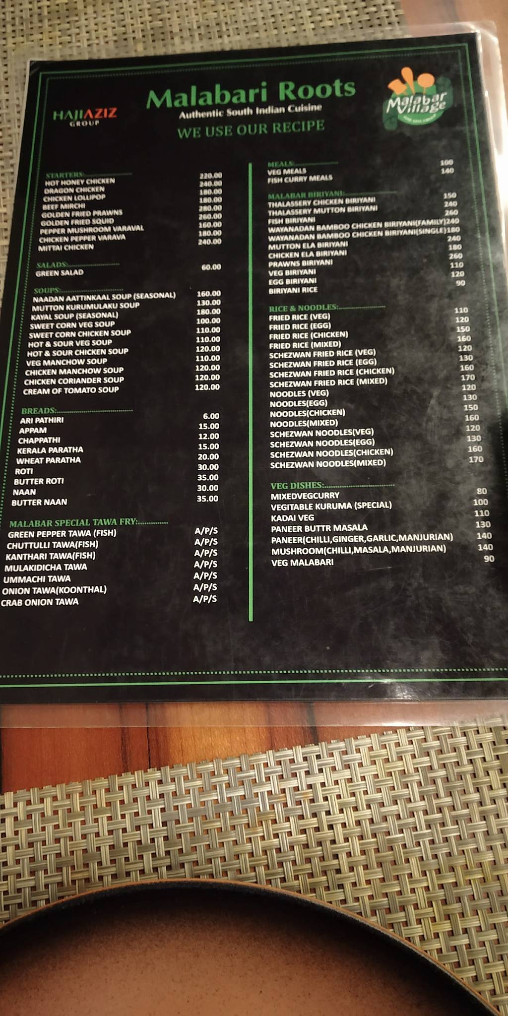 Menu at MALABAR VILLAGE RESTAURANT, Muvattupuzha