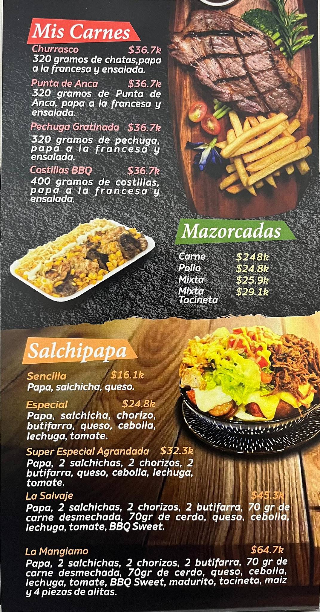 Menu at MANGIAMO PIZZA VILLA ELIZA restaurant, Bogotá