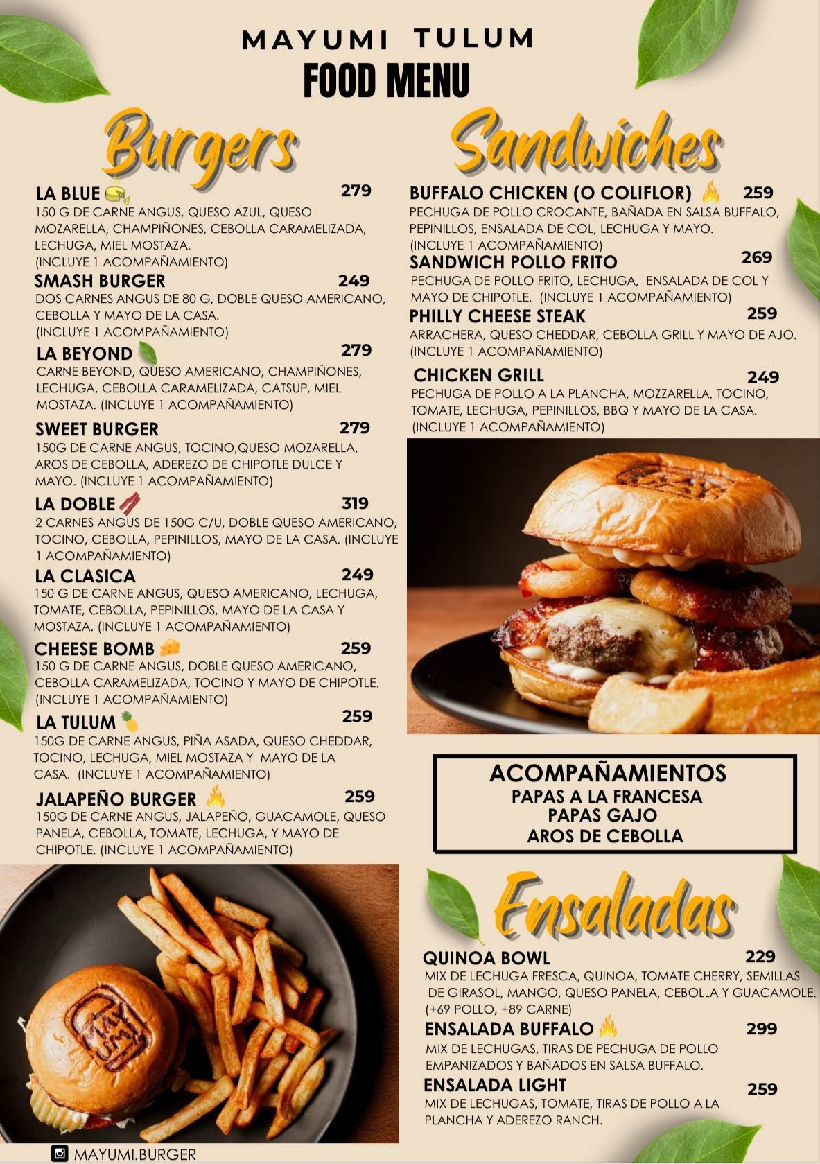 Carta del restaurante MAYUMI BURGER., Tulum