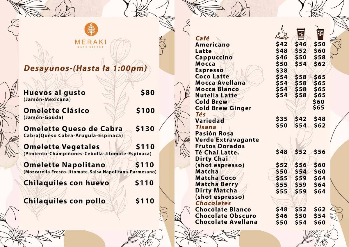 Menu at MERAKI pub & bar, Morelia