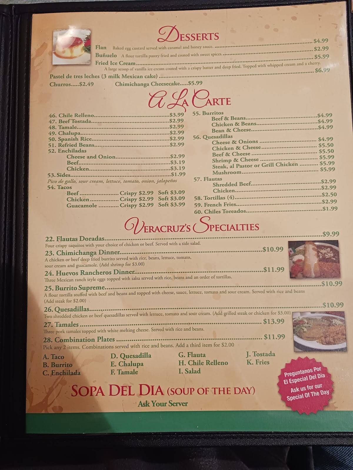 Menu at MI Veracruz restaurant, Jacksonville, Merrill Rd