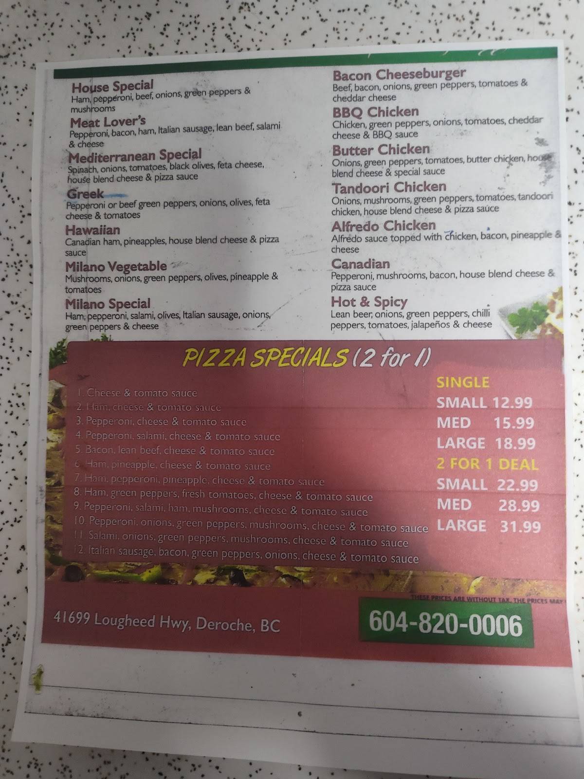 Menu at MILANO EXPRESS PIZZA pizzeria, Deroche