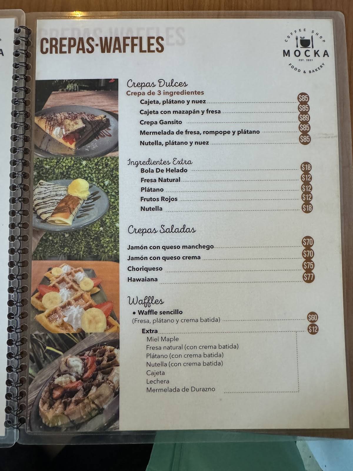 Carta de MOCKA Coffee shop & Bakery, Corregidora