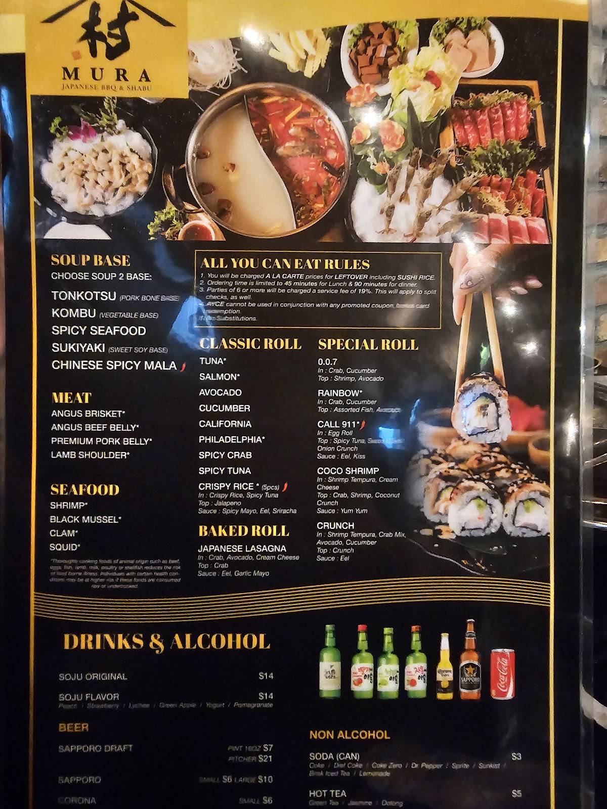 Menu at MURA JAPANESE BBQ & SHABU, Henderson