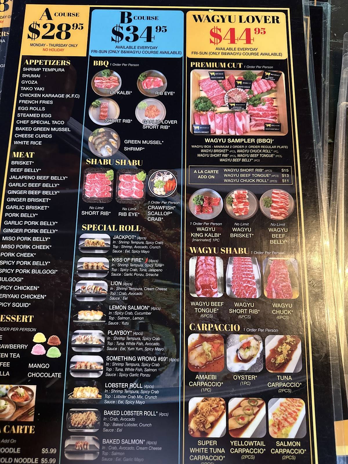 Menu at MURA JAPANESE BBQ & SHABU, Henderson